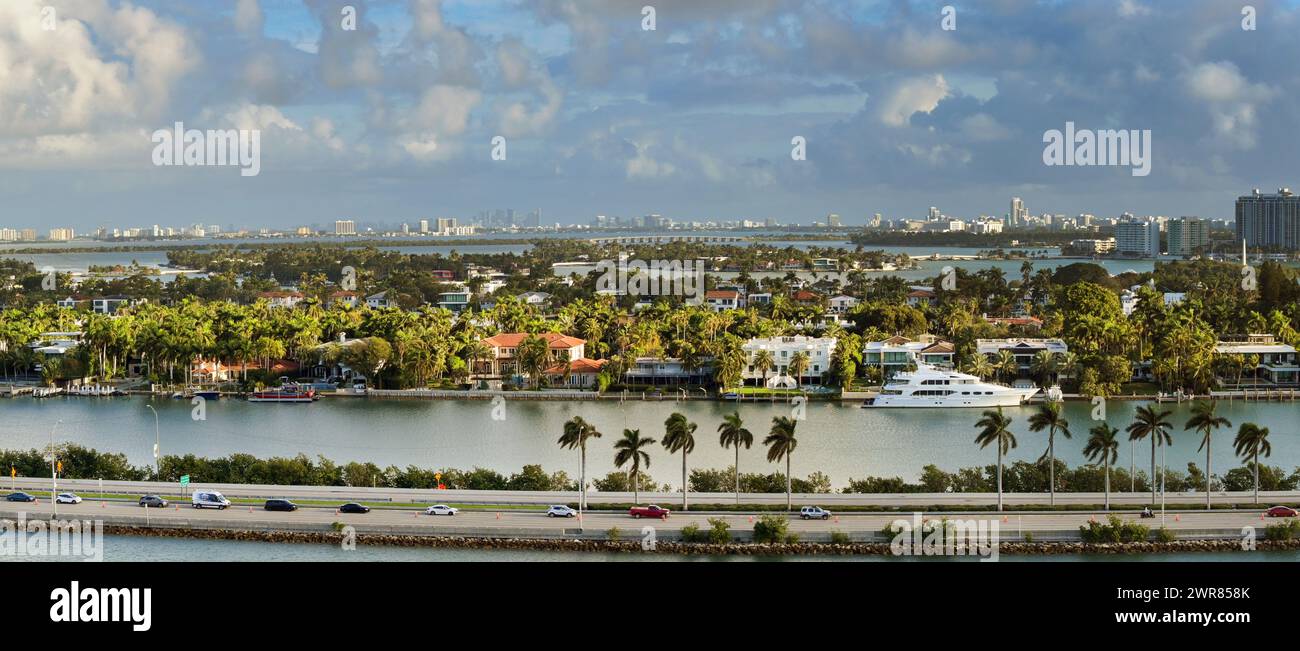Miami, Florida, USA - 27 January 2024: Panoramic view of luxury homes ...