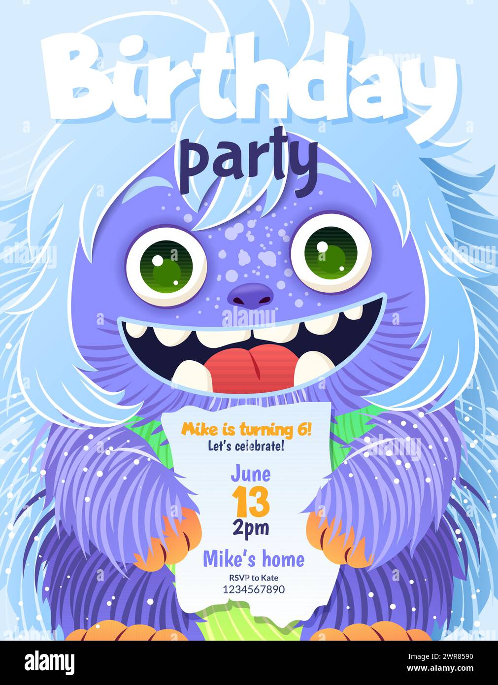 Monster party invitation. Happy Birthday greeting card Stock Vector ...