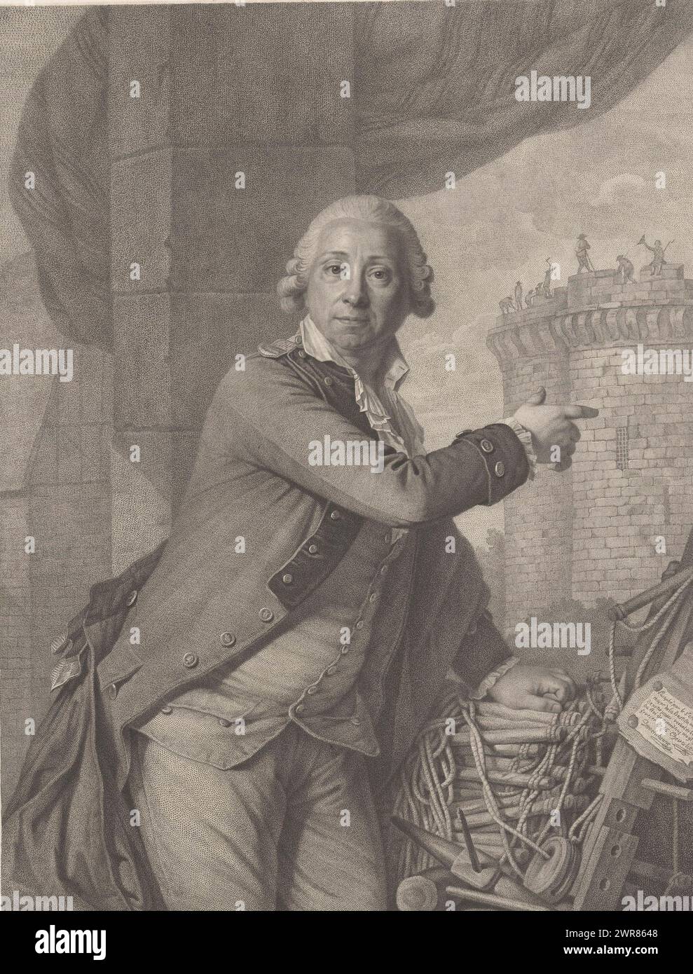 Portrait of Jean Henri Latude pointing to the Bastille in the ...