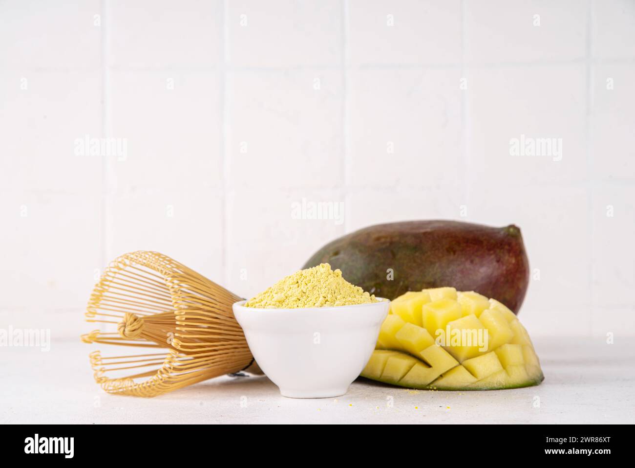 Dry yellow matcha powder. Yellow matcha with mango extract, for making ...