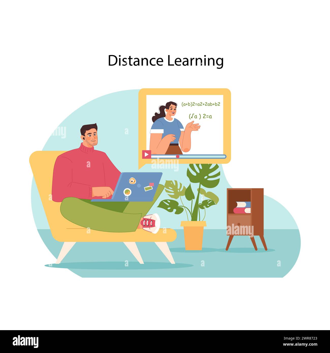 Virtual classroom concept. Male student engaging with online math ...