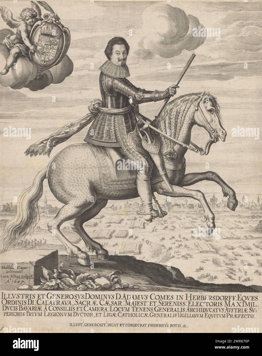 Equestrian portrait of Adam von Herbersdorff, Text in Latin in the ...