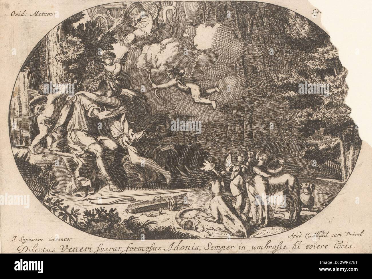 Venus and Adonis, print maker: anonymous, after print by: Jean Lepautre ...