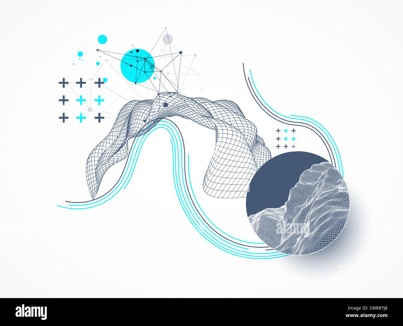 The abstract wave is made in a frame style. Template for science and ...