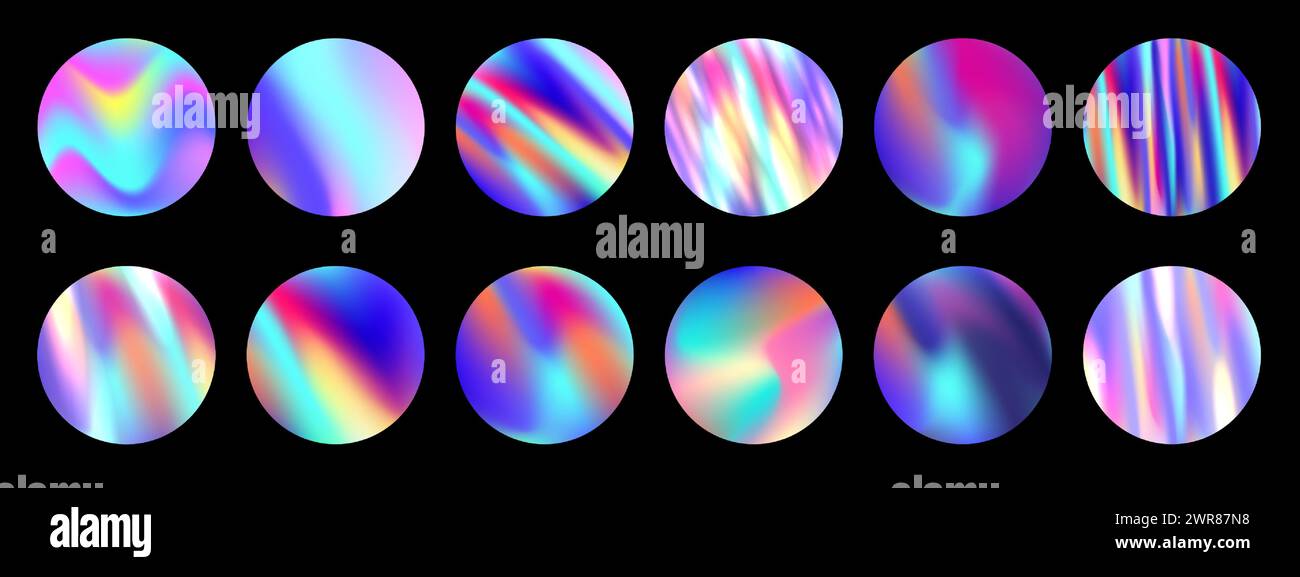 Iridescent holographic circles. Round iridescent fluid color gradients ...