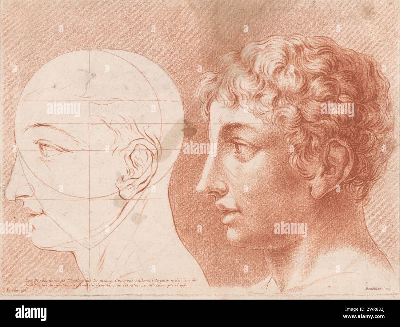 Two male heads in profile, one of which is in schematic view ...