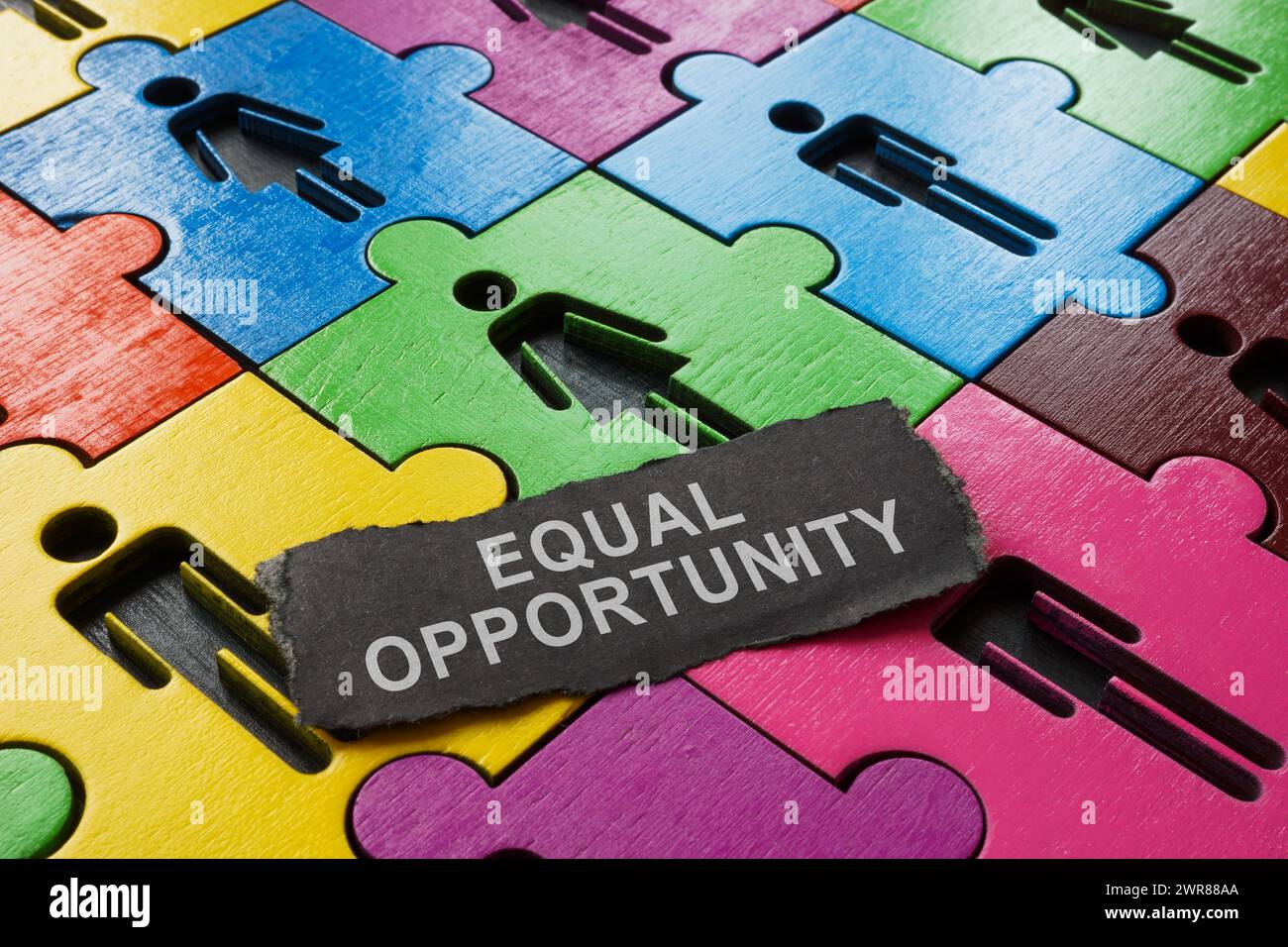 Equal opportunity concept. A puzzle of colored figures and a paper ...