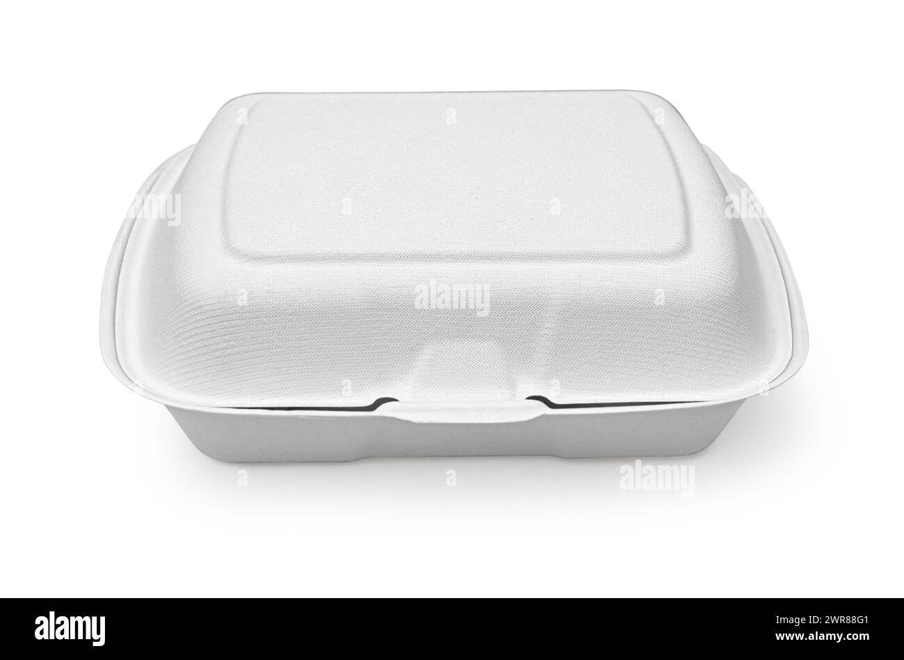 A closed white cardboard box to take away, white background. Disposable ...