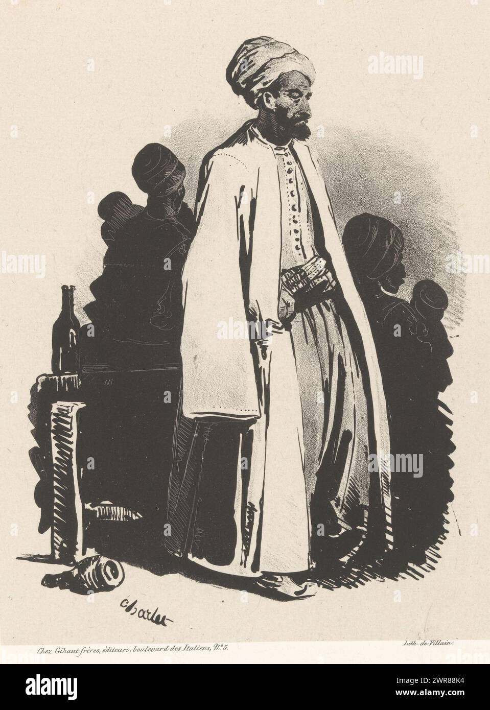 Standing Turkish man, Turc debout, Sketches in ink and mezzotint ...