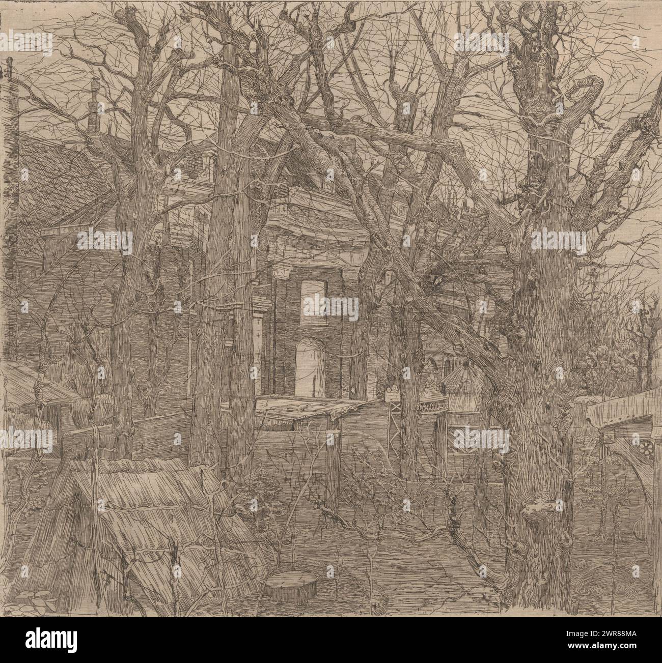 Trees around a house, Garden in Amsterdam (original title), print maker ...