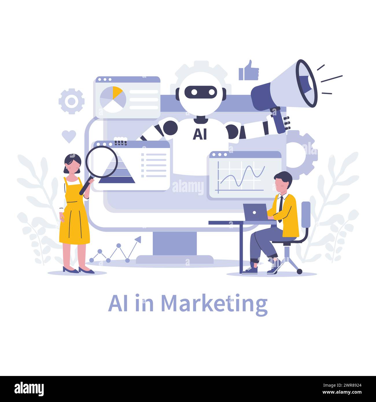 Innovation in marketing concept. AI in marketing. Teams leveraging artificial intelligence for ...