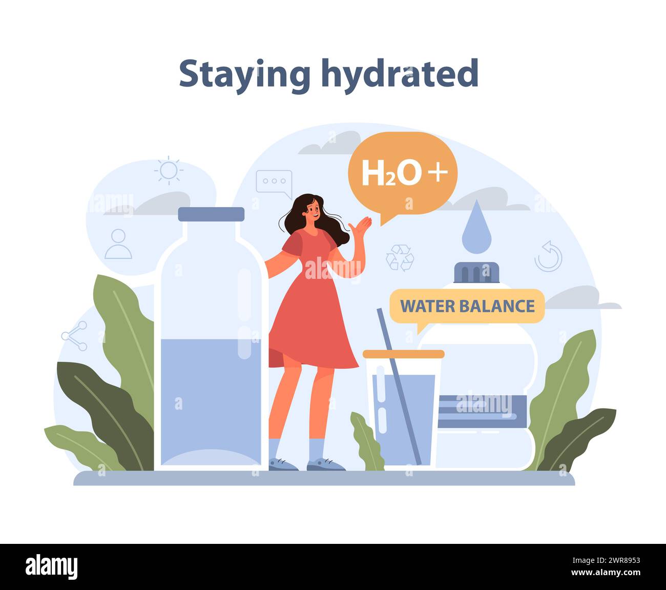 Staying Hydrated Theme A Woman Highlights The Benefits Of Water Intake