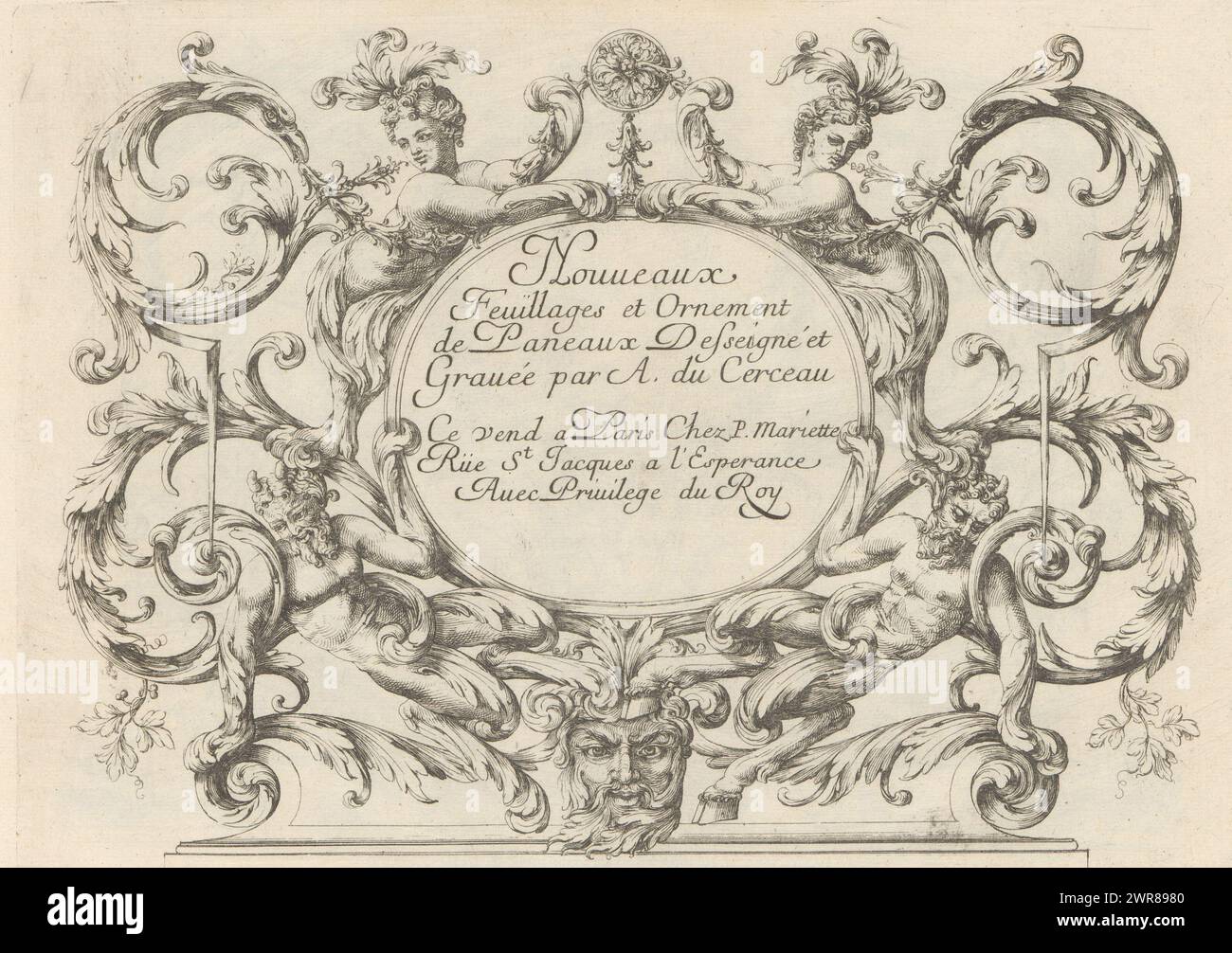 Title print with satyrs and female herms, Panels with leaf motifs ...