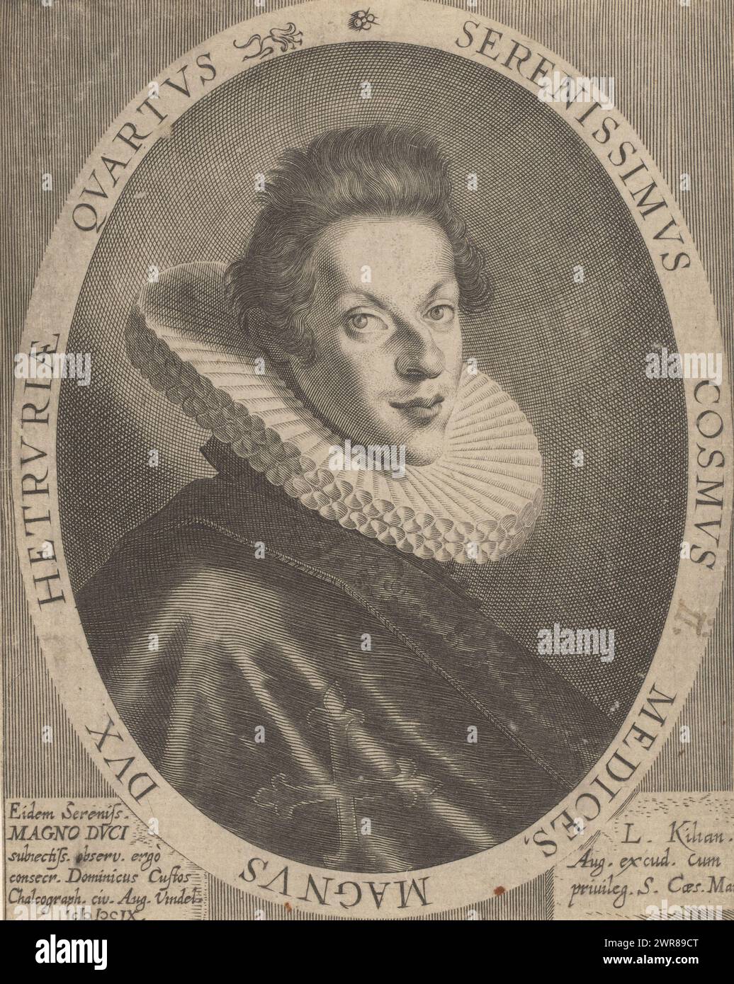 Portrait of Cosimo II de' Medici, Text in Latin in the frame and the ...