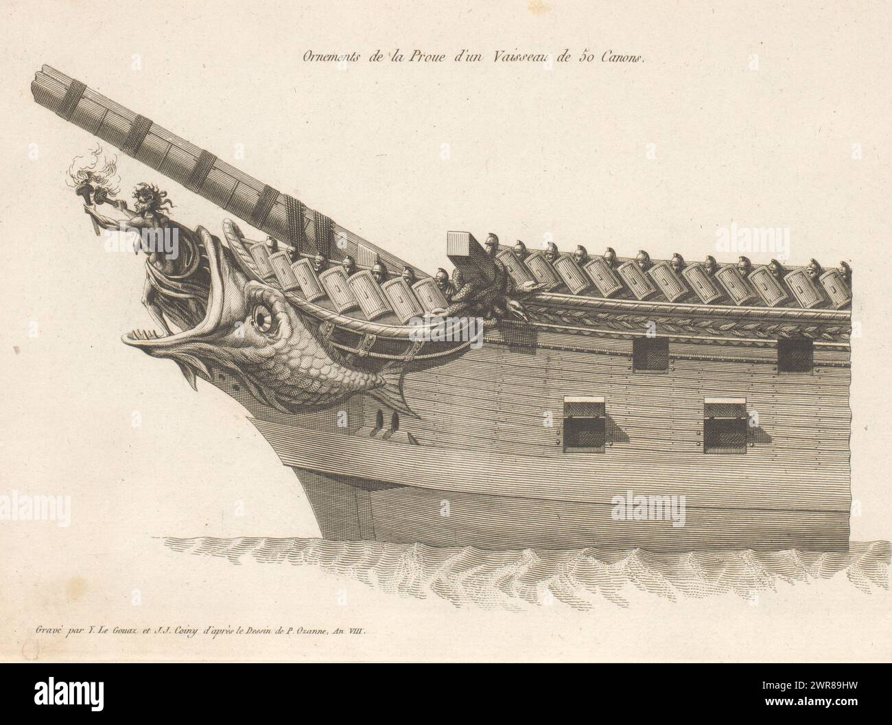 Prow and figurehead of a sailing ship with 50 guns, Ornements de la ...