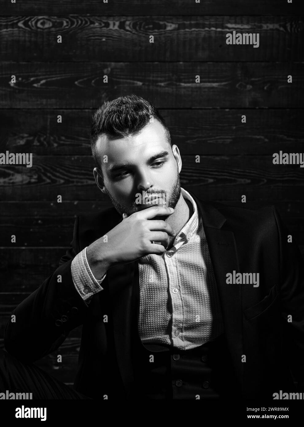 thoughtful man in business dress code jacket. Man in classic suit shirt ...