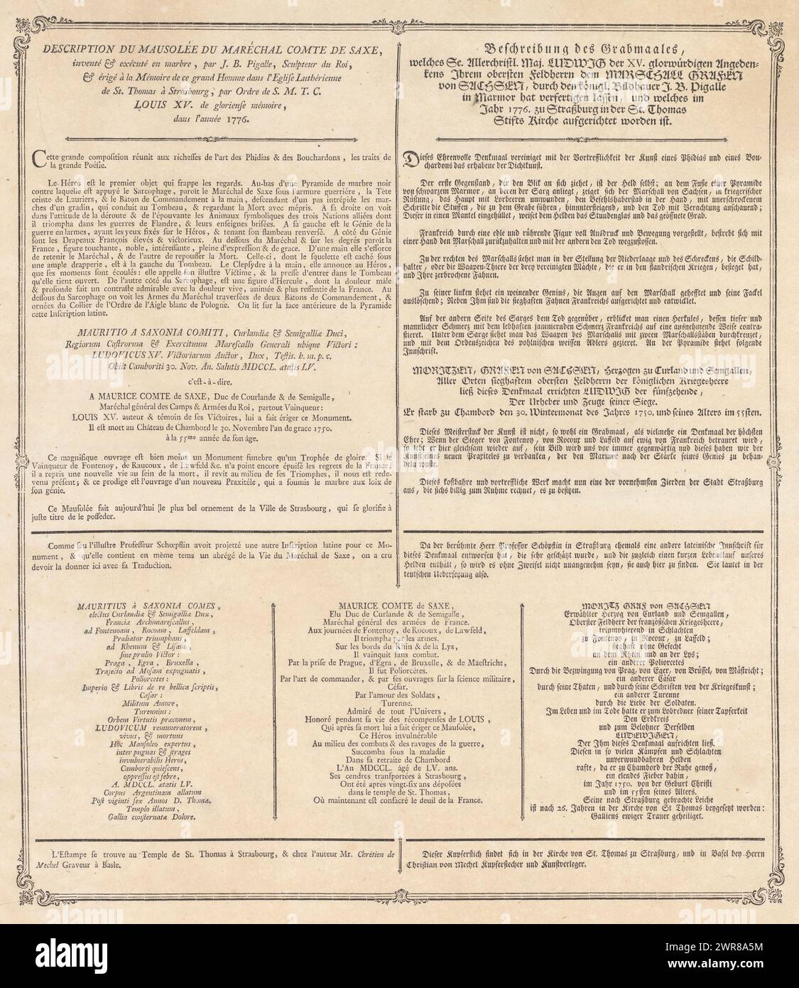 Description of the grave monument for Maurice of Saxony, Text in French ...