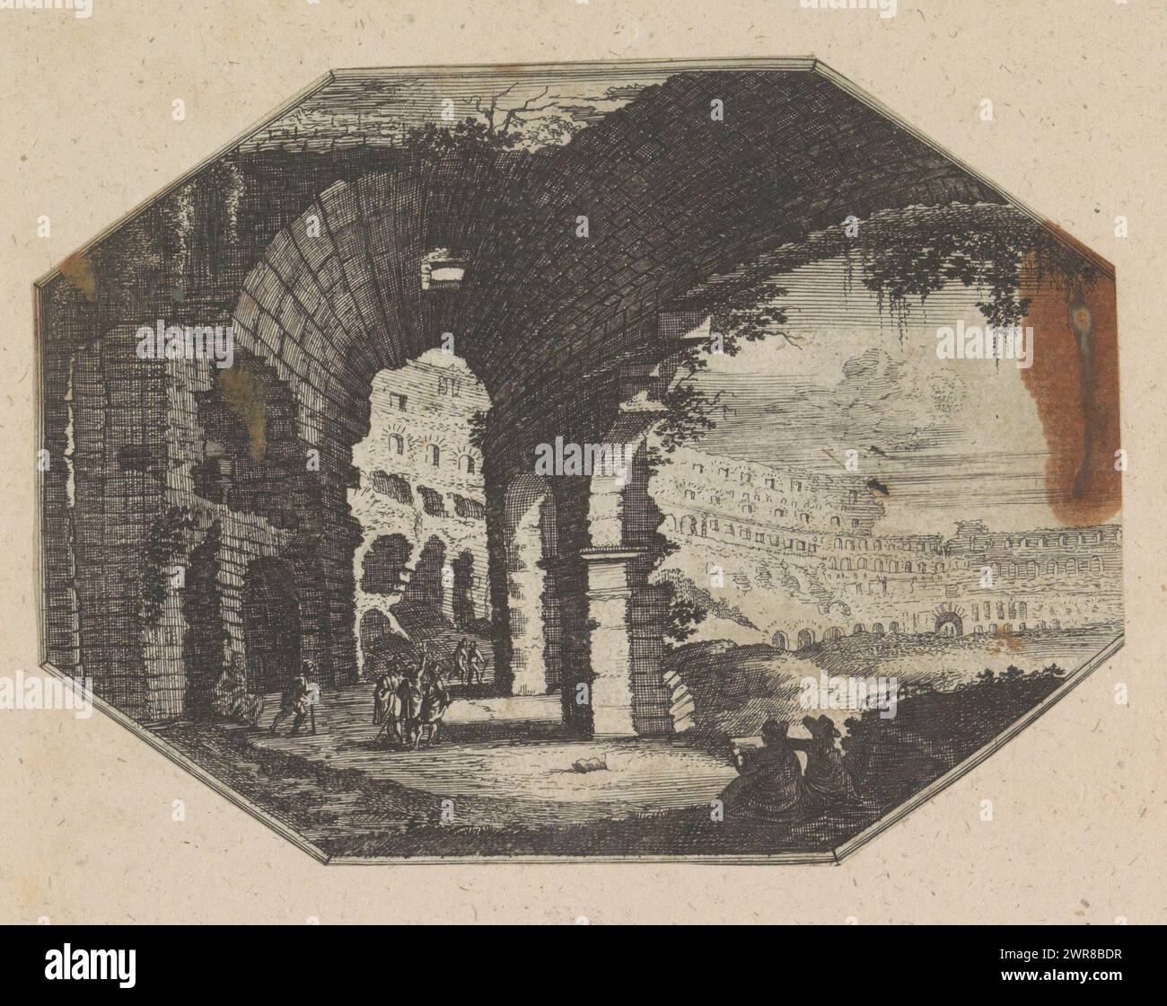 Interior of the Colosseum in Rome, Octagonal print with the interior of ...