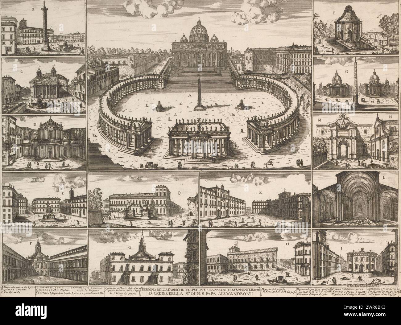 Roman buildings built by order of Alexander VII, Sheet with fifteen ...