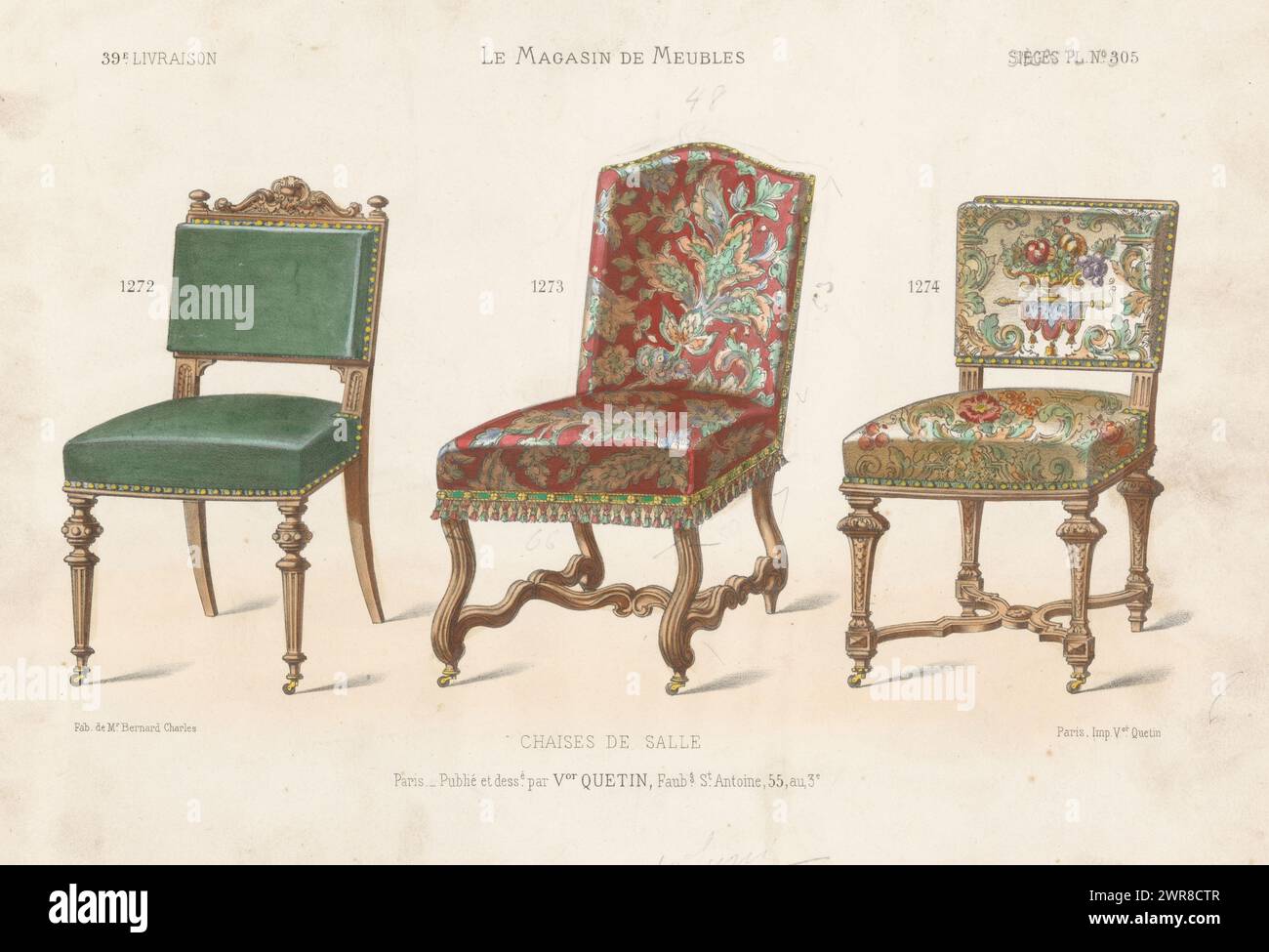 Three chairs, Chaises de salle (title on object), Le Magasin de Meubles ...