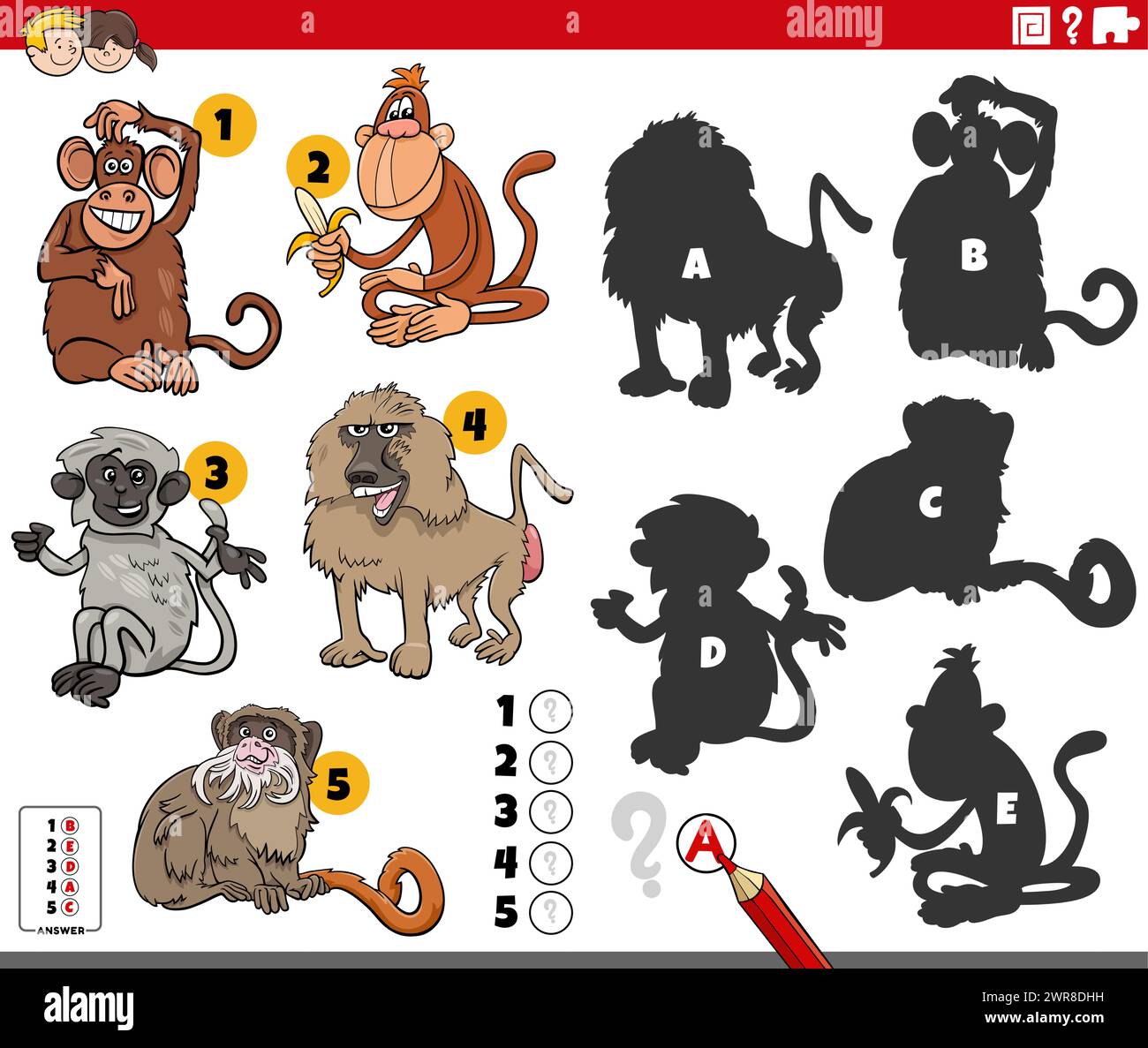 Cartoon illustration of finding the right shadows to the pictures ...