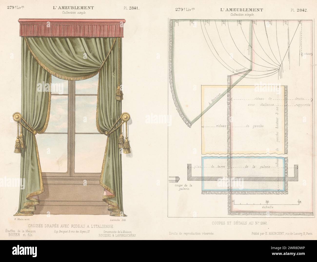 Window with curtains, Croisée drapée avec rideau a l'Italienne / Coupes ...