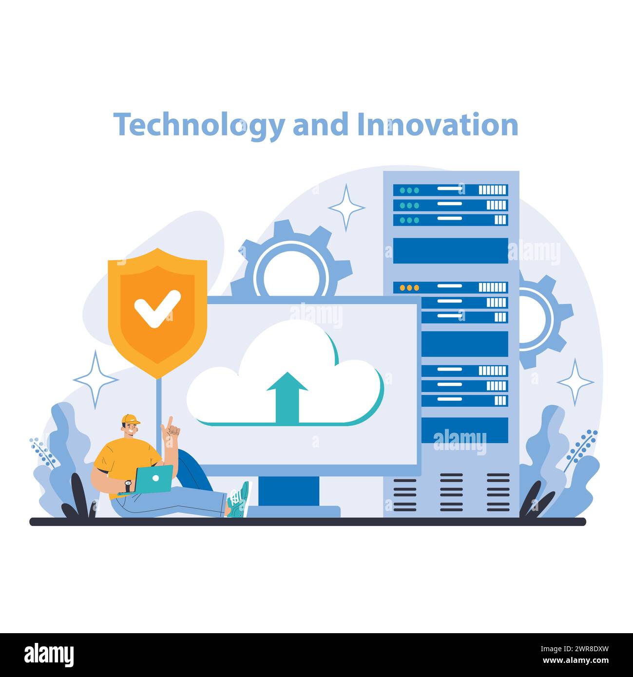 Technology And Innovation Concept Secure Data Upload And Server