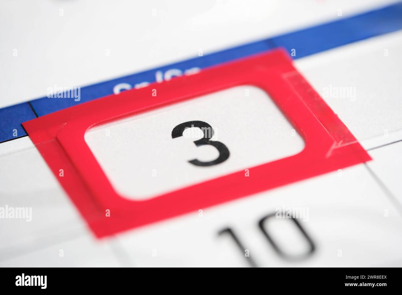 Calendar date. The 3th number the calendar is highlighted in a red ...