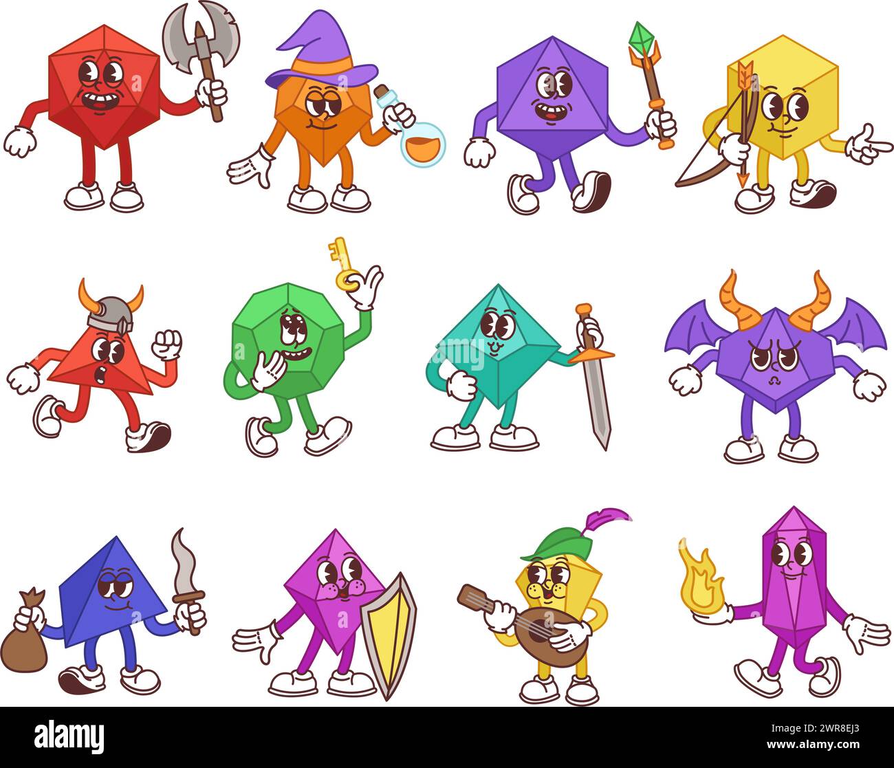 Board game dice mascot characters. Fantasy game themed geometric shapes ...