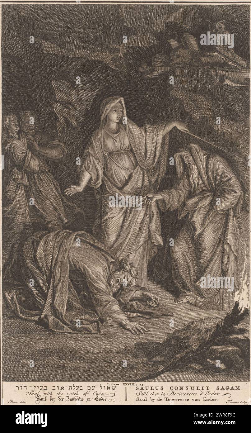 Saul with the witch of Endor, print maker: Quiryn Fonbonne, after ...