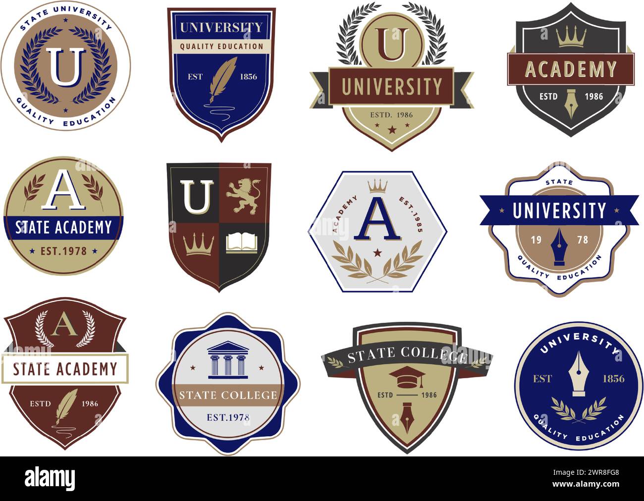 Education emblem. Academic institution badges for university, academy ...