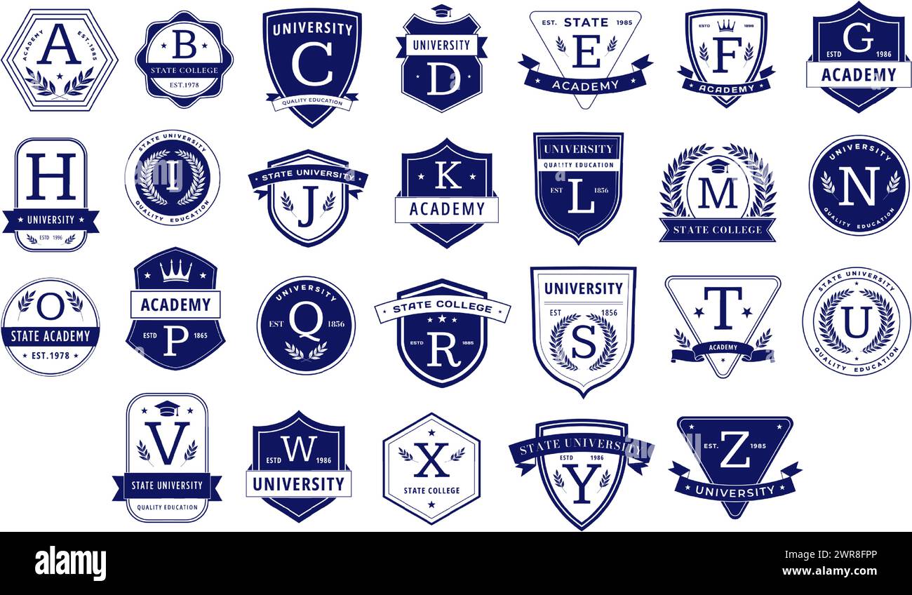 Education monogram. Alphabetical elegant academic crests, letter badge ...