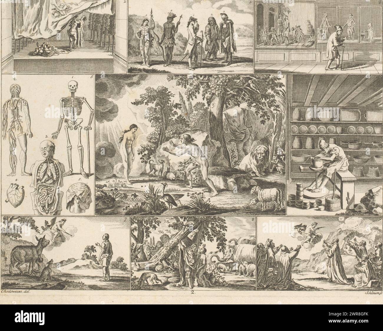 Adam and Eve in paradise, surrounded by various representations ...