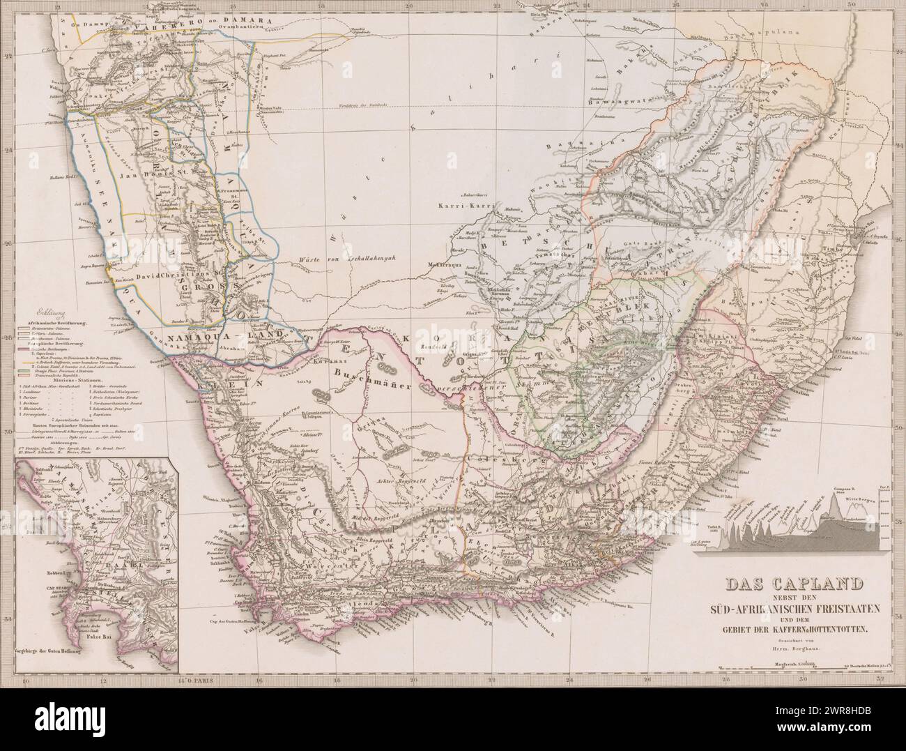 Map of South Africa with the former Cape Colony, Das Capland nebst den ...