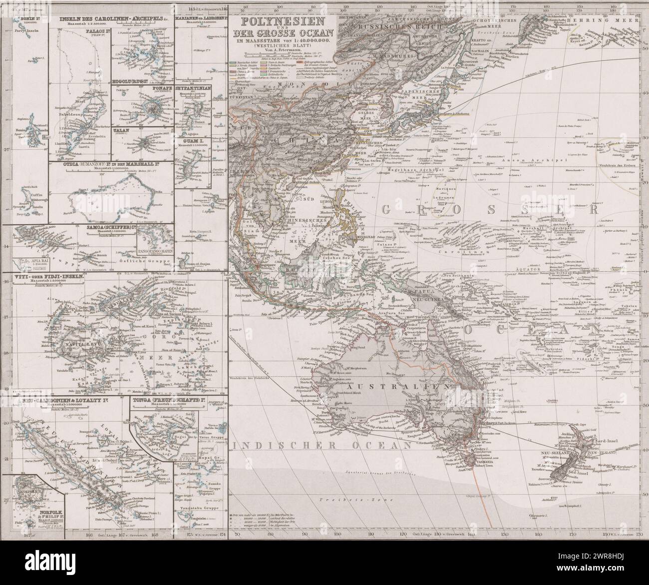 Map of Polynesia and the Pacific Ocean with Australia and part of Asia ...