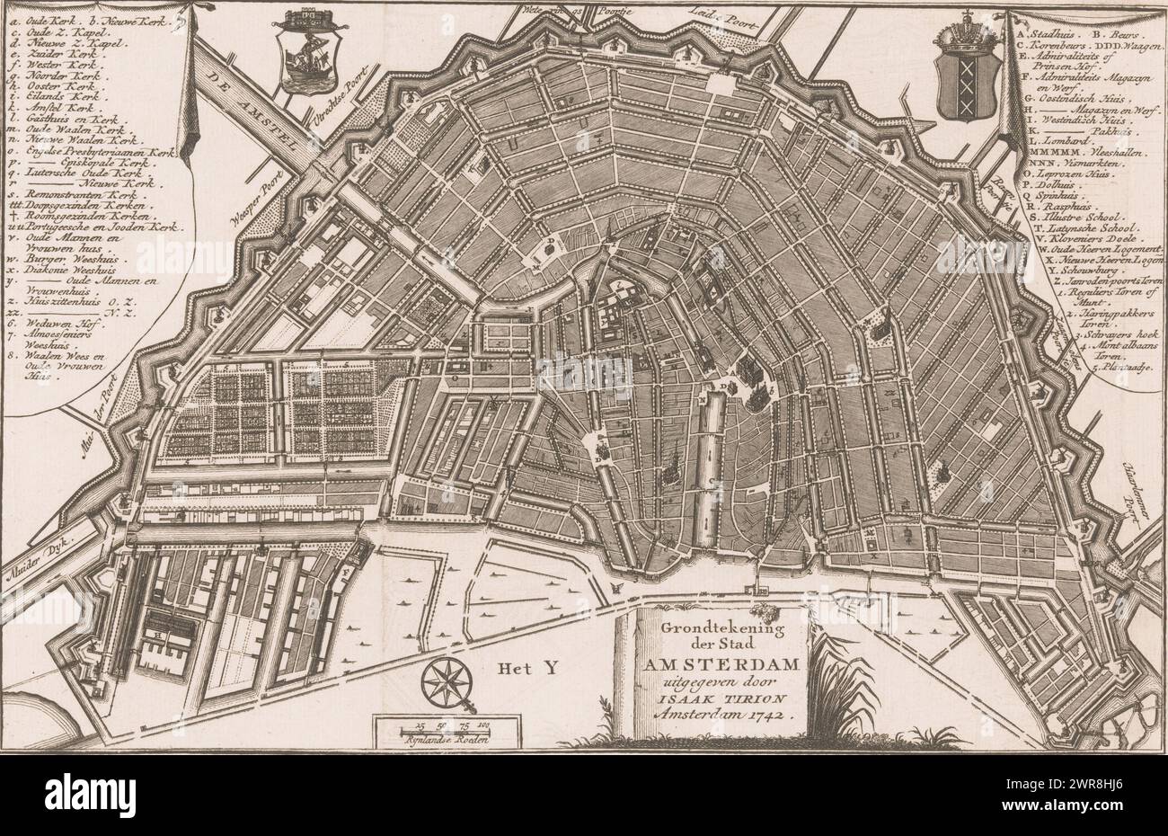 Map of Amsterdam, 1742, Ground Drawing of the City of Amsterdam (title ...