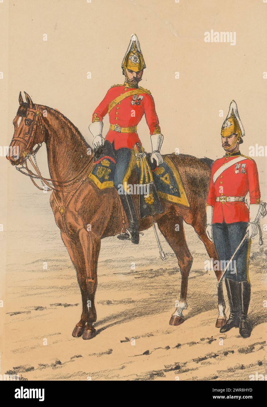 Two British soldiers, Nine representations of British military uniforms ...