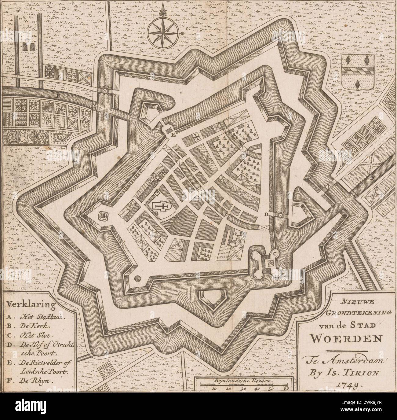 Map of Woerden, New Ground Drawing of the City of Woerden (title on object), print maker ...