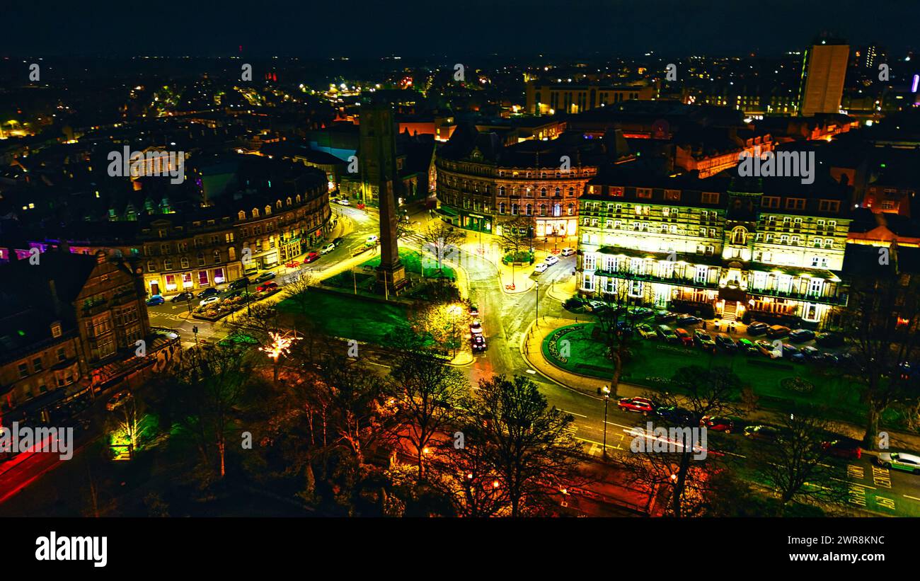 Aerial footage illuminated streets buildings hi-res stock photography ...
