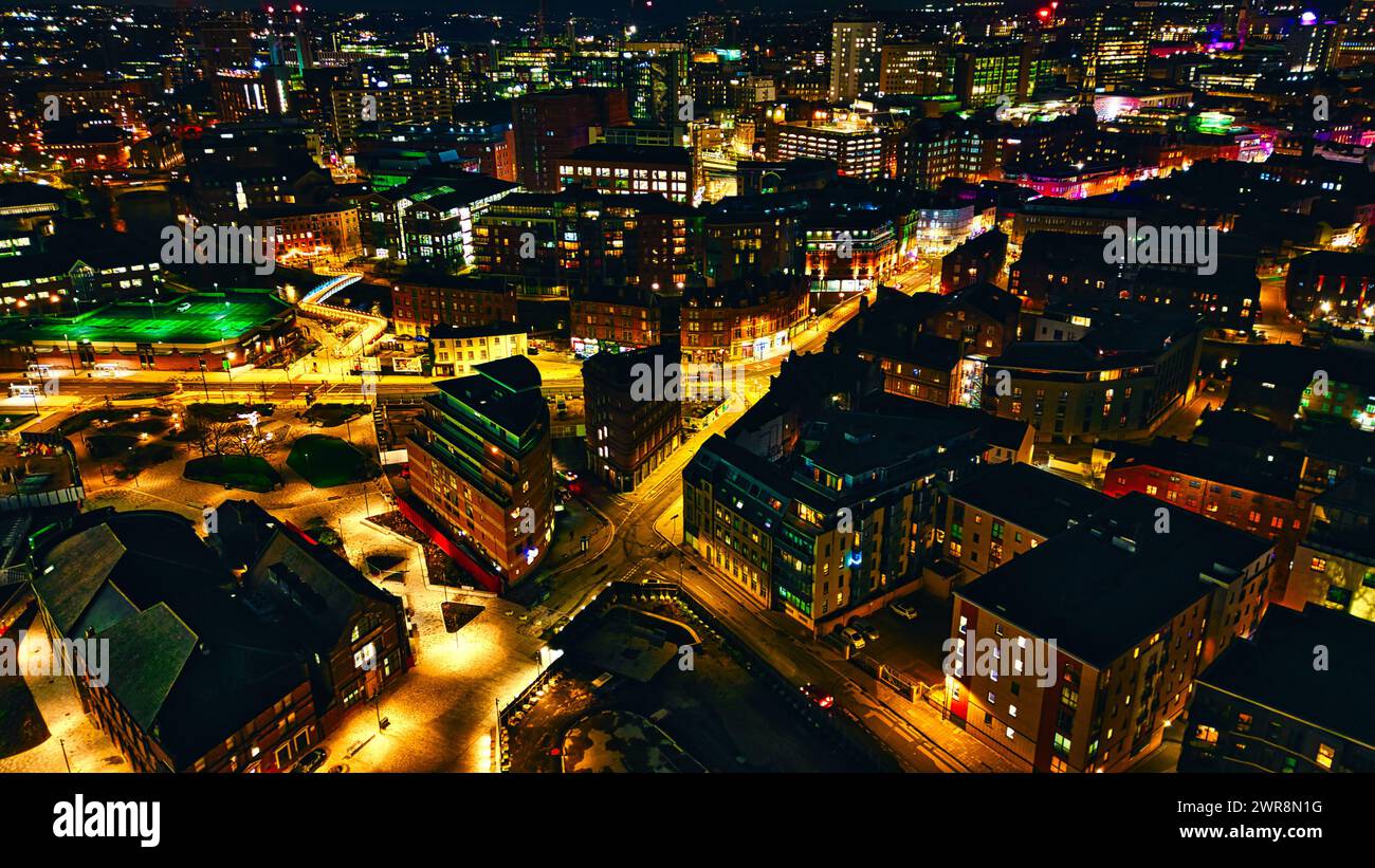 Aerial view of the city Leeds at night Stock Photo - Alamy