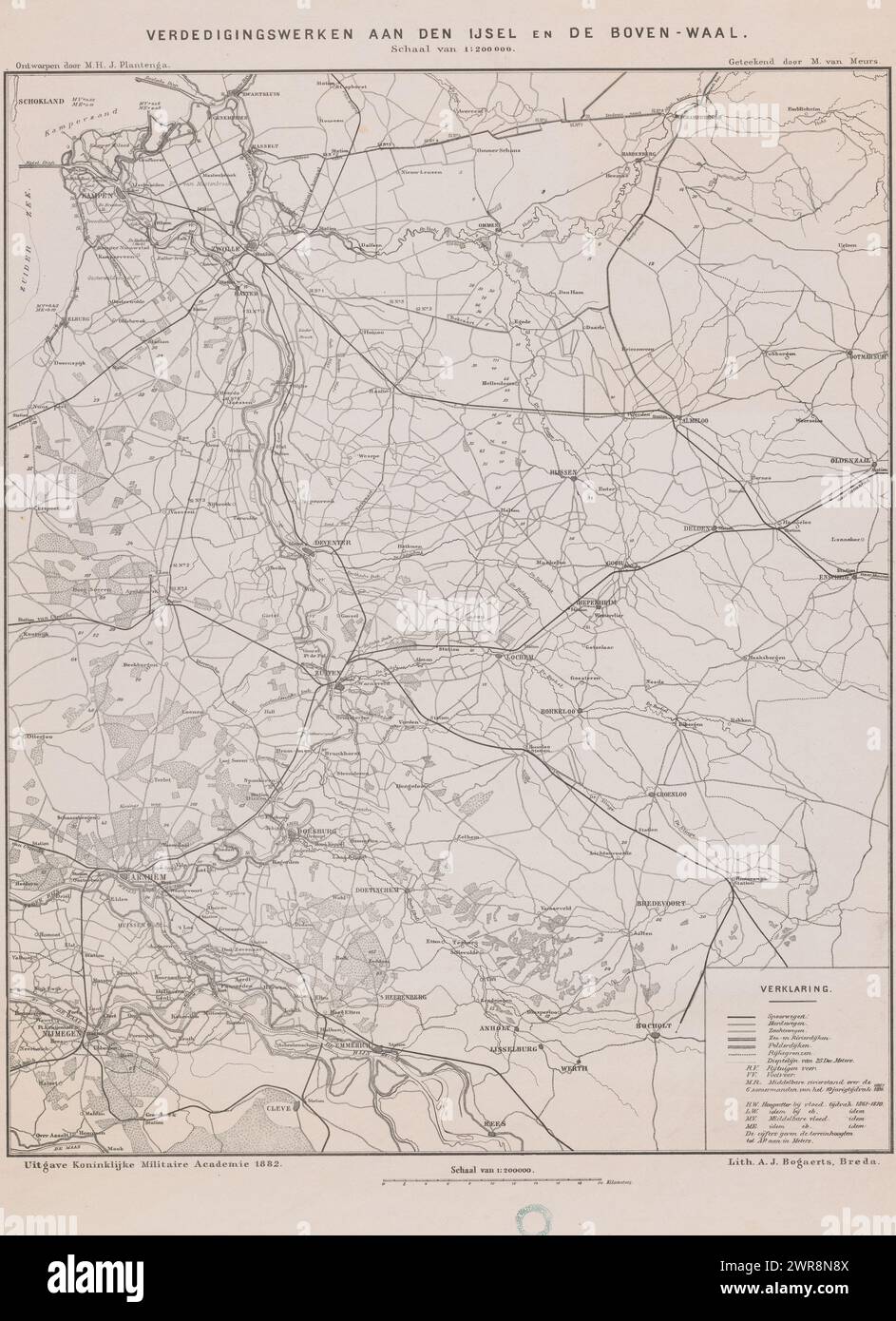 Map with the defense works on the IJssel and the Waal, Defense works on ...