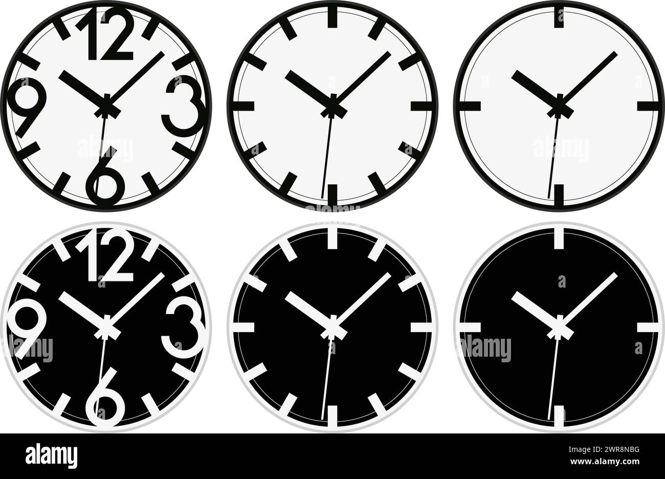vector wall clock face with big numbers. set of clocks Stock Vector ...