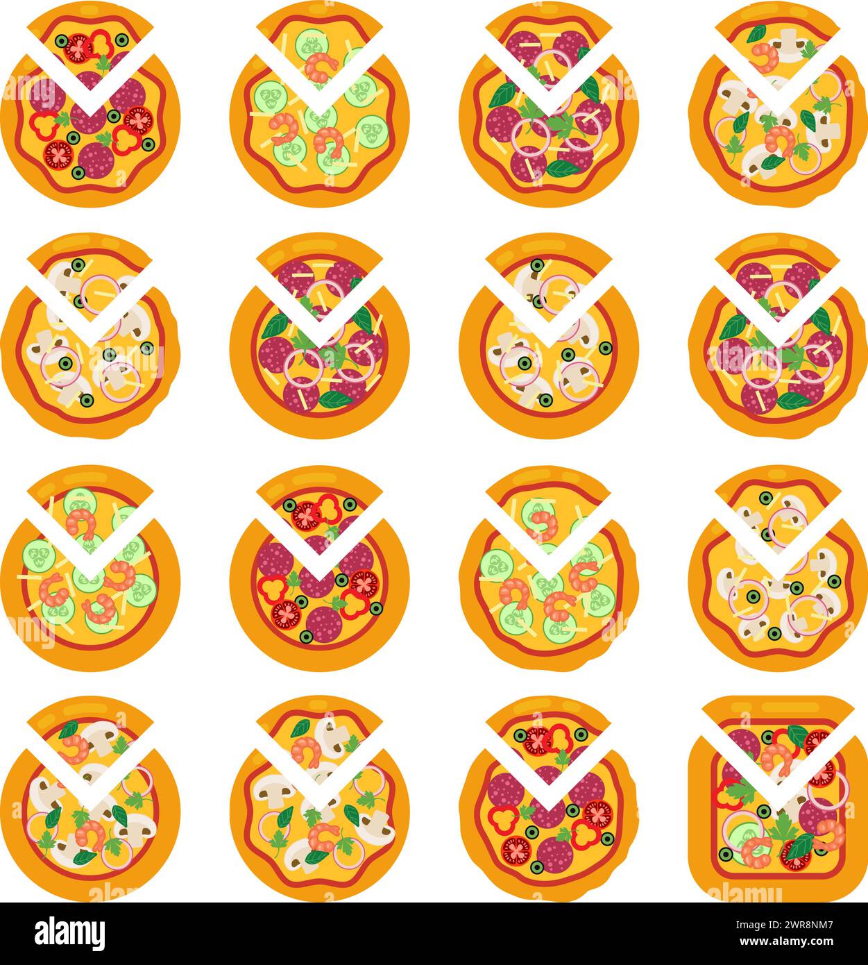 vector collection of italian pizza icons isolated on white background ...