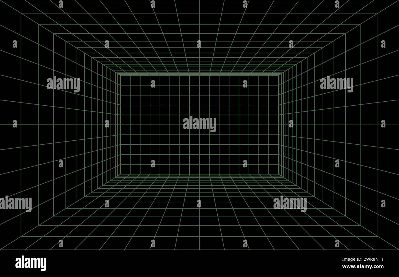 vector 3d perspective grid background. wireframe grid room in black and ...