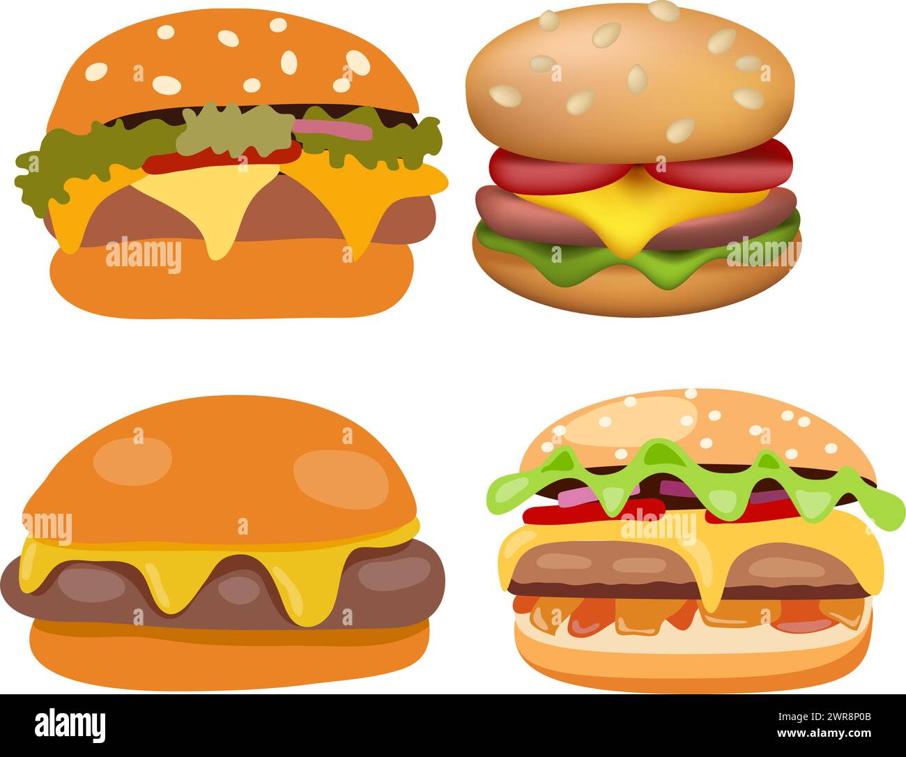 vector hamburger fast food icons. colorful cheeseburger symbols ...