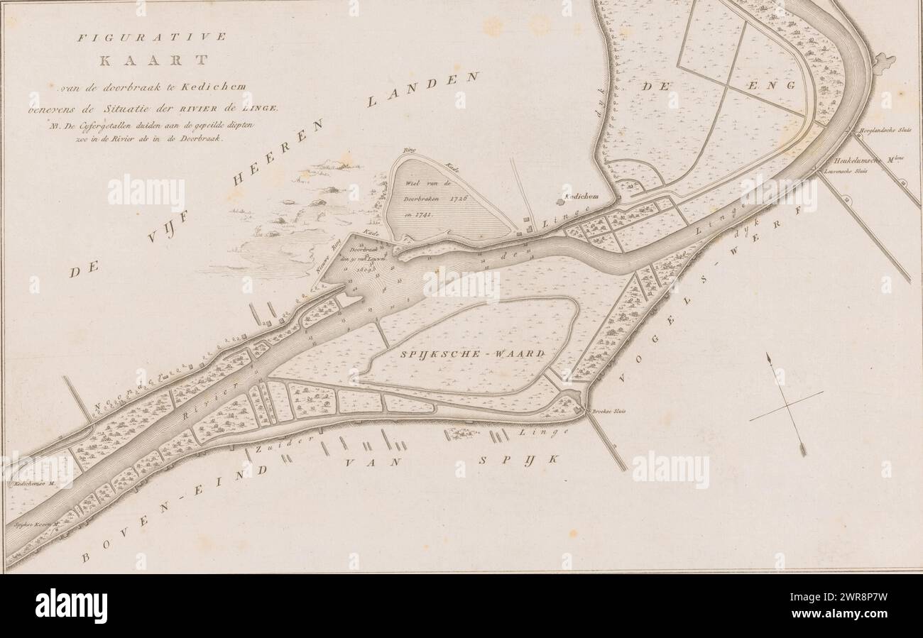 Map of the dike breach in Kedichem, 1809, Figurative Map of the breach ...