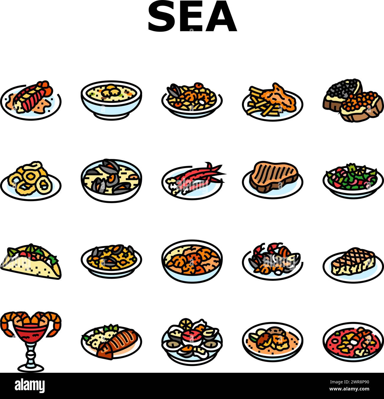 Kitchen cuisine spaghetti shellfish seafood Stock Vector Images - Alamy