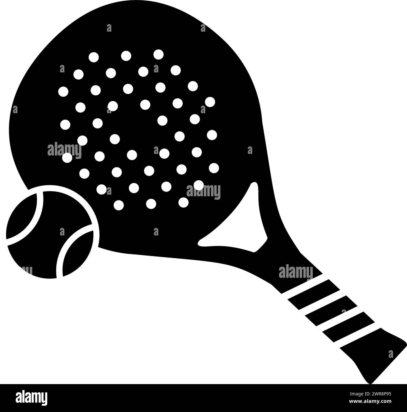 vector padel tennis racket and a ball. black pictogram of padel racket ...