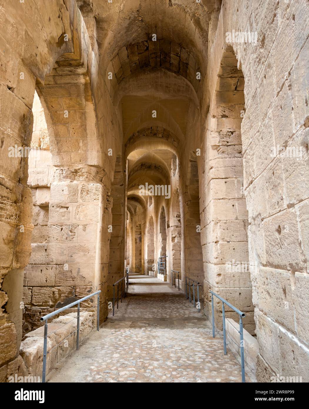 A passageway inside the Roman amphitheatre in El Jem (Thysdrus ...