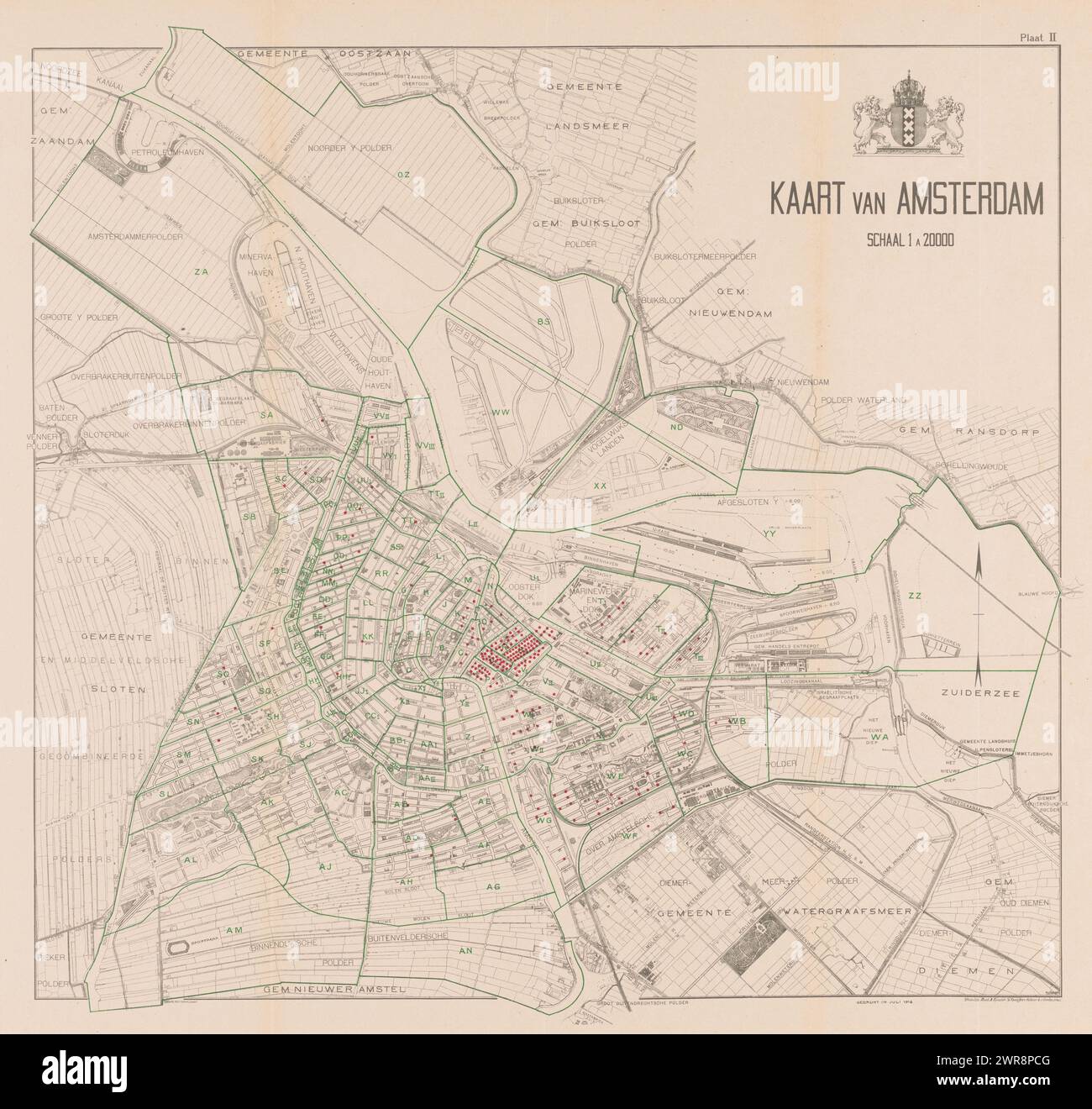 Reproduction of a map of Amsterdam with urban expansions, Map of ...
